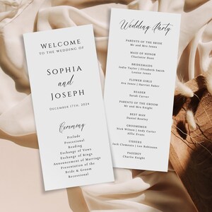 Modern Script Wedding Program Template, Printable Double Sided Order of ...