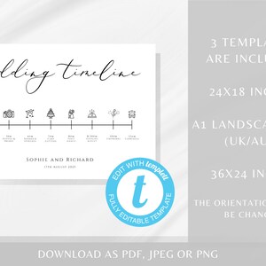 Wedding Timeline Sign Template With Icons, Elegant Wedding Order of the ...