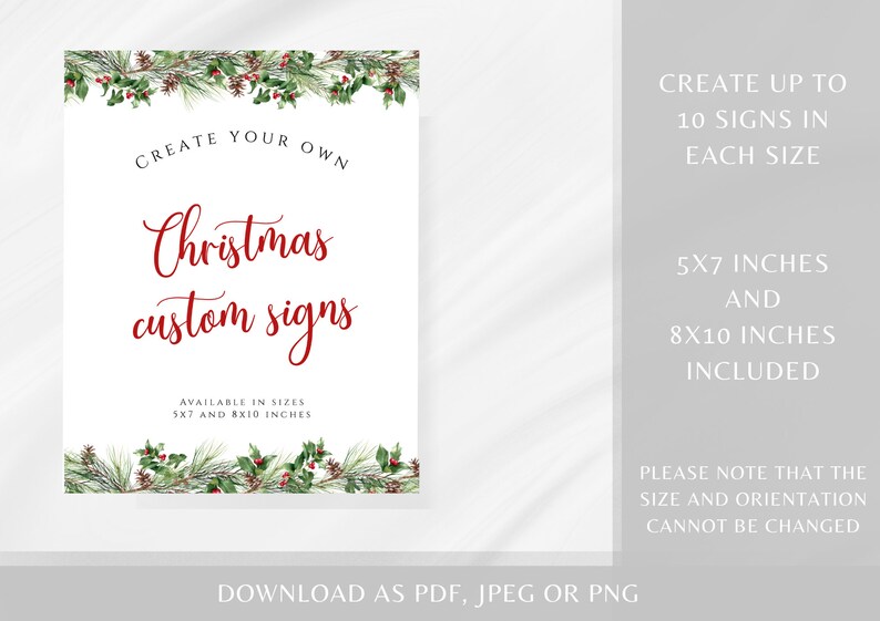 Christmas Holly Party Signs Template, Diy Winter Greenery Printable ...