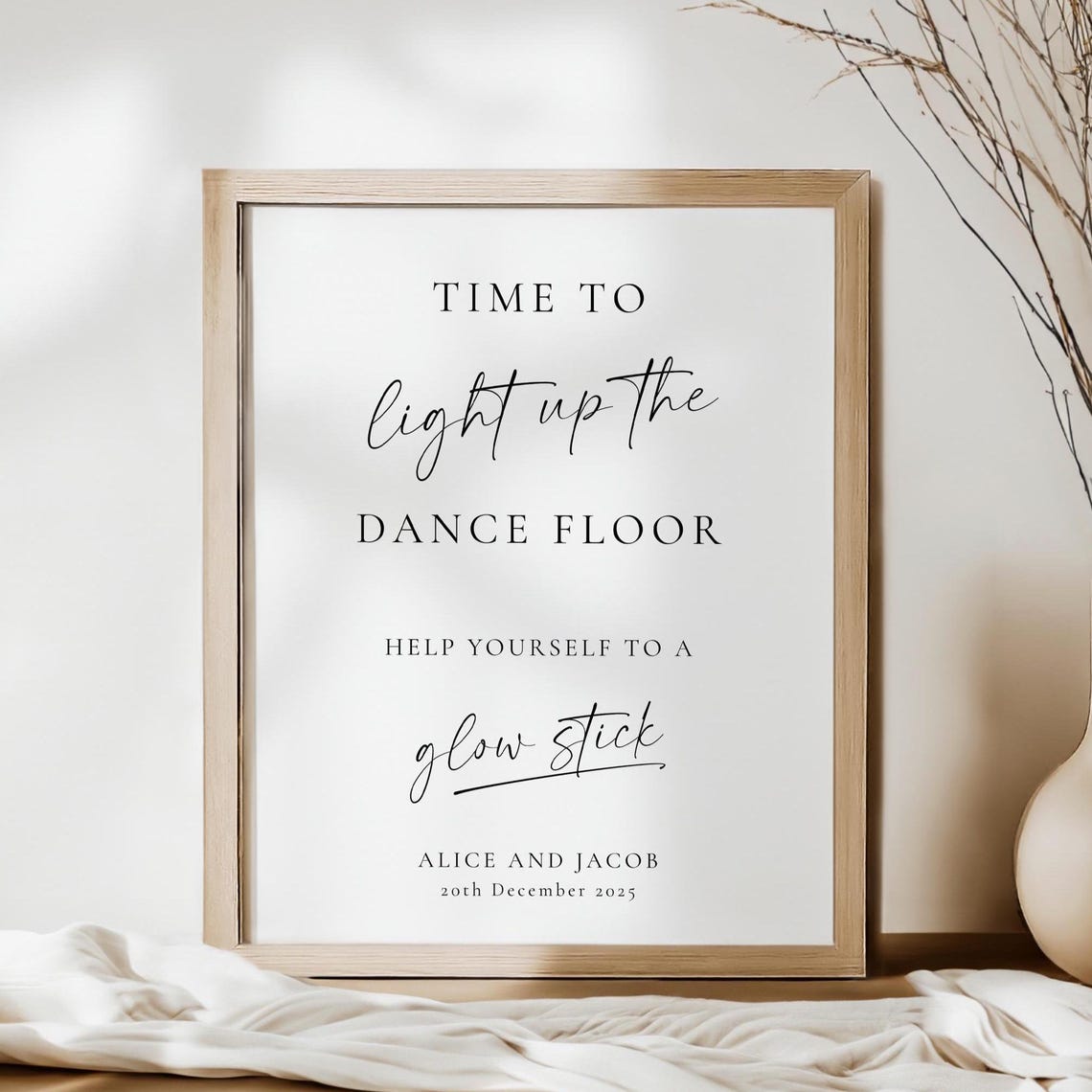 Light up the Dance Floor Sign Template, Printable Wedding Glow Stick ...
