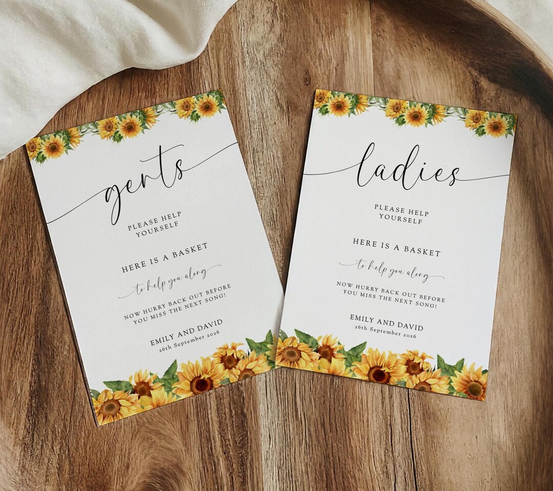 Sunflower Wedding Bathroom Sign Template: Rustic Restroom Decor ...