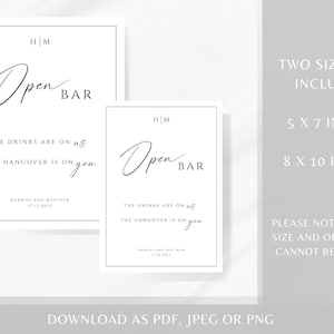 Open Bar Sign Template, Monogram Wedding Open Bar Printable Table Top ...