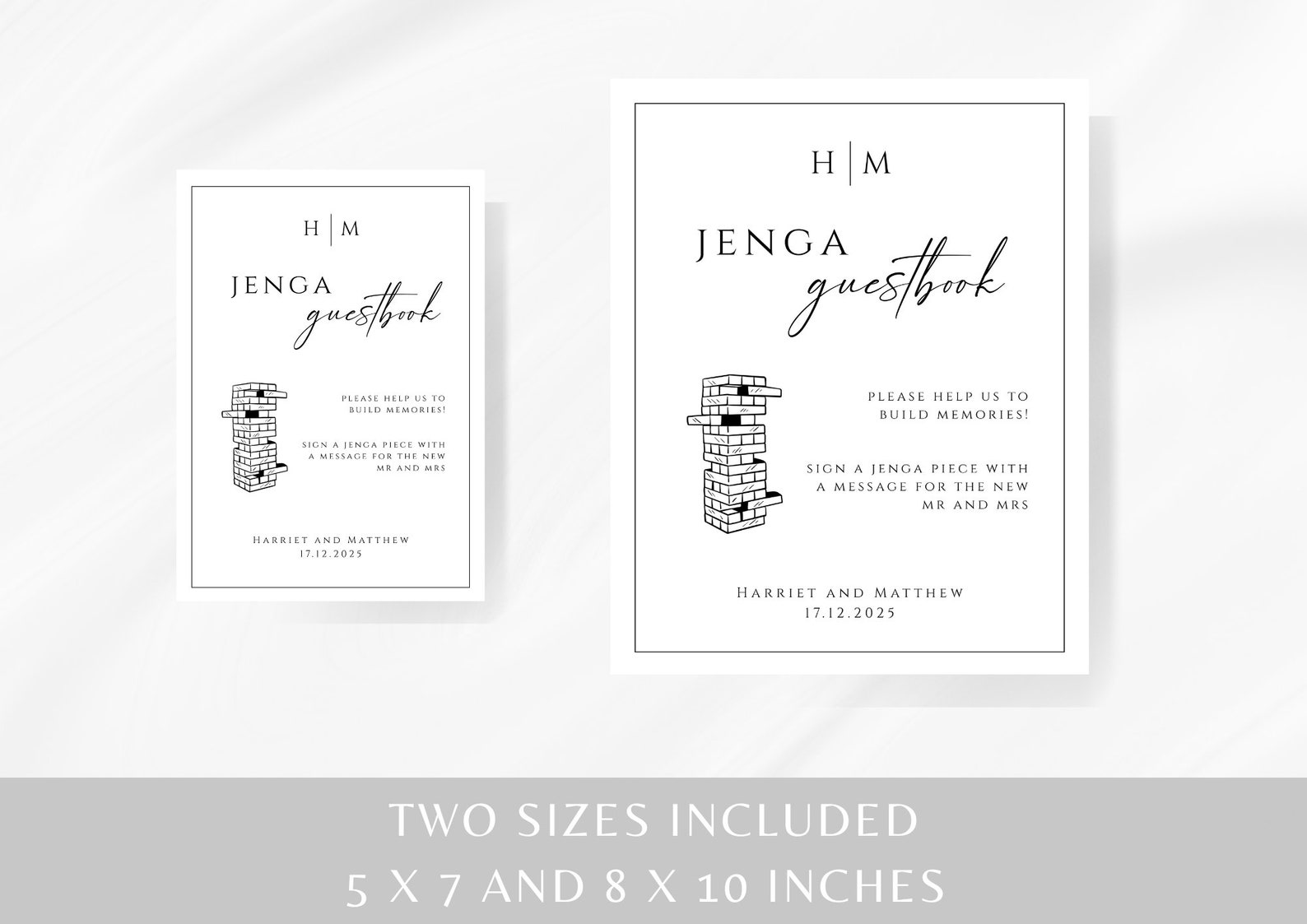 Wedding Jenga Guest Book Sign Template, Monogram Guestbook Sign ...