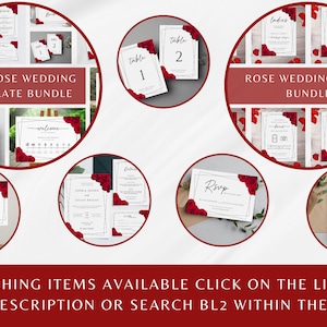 Red Wedding Menu Template, Red Rose Tall Wedding Menu Sign, Black ...