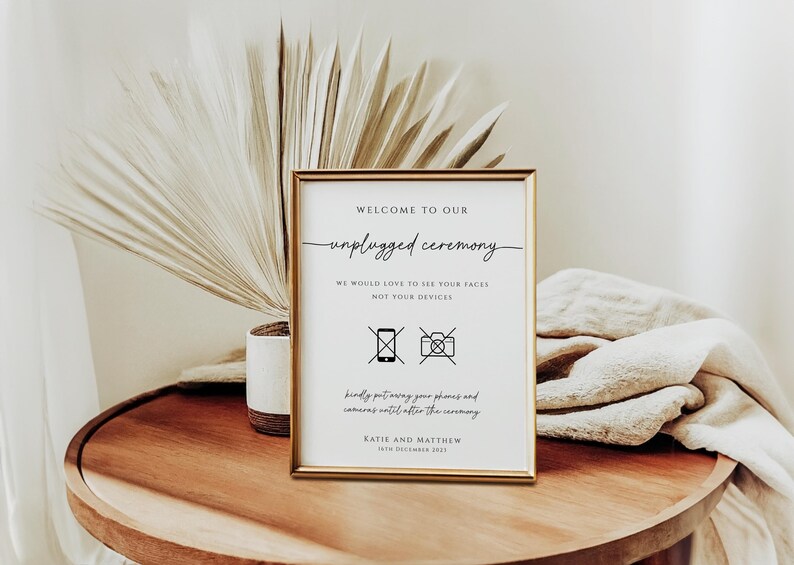 Unplugged Ceremony Sign Template: No Devices Wedding Printable (A4, US ...