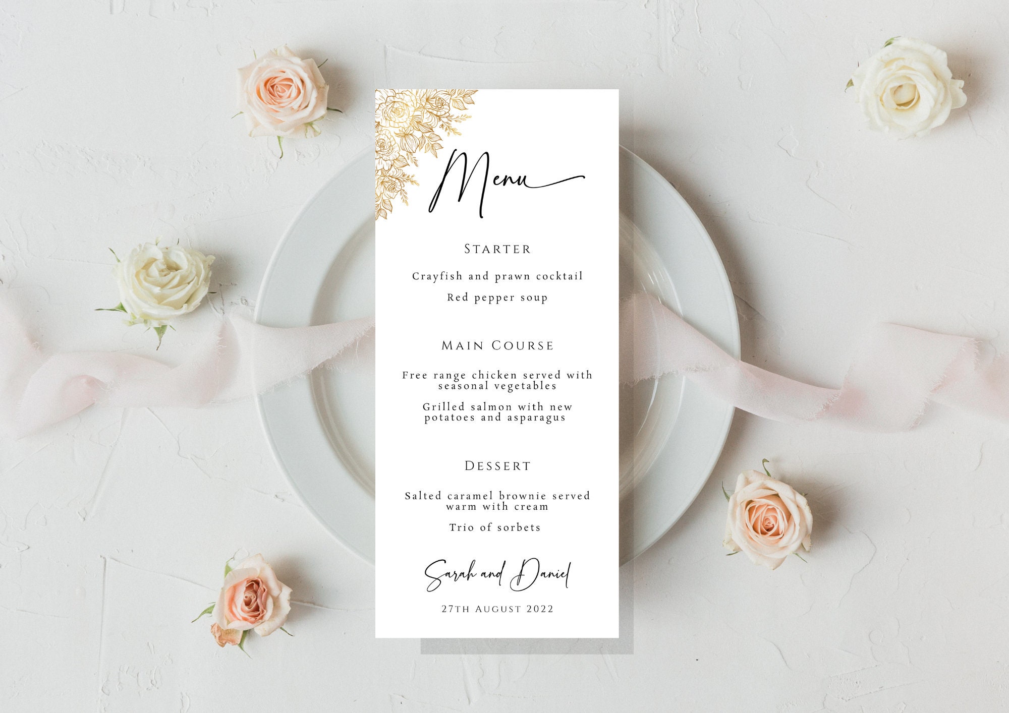 Gold Menu Template Printable Gold Floral Wedding Menu - Etsy