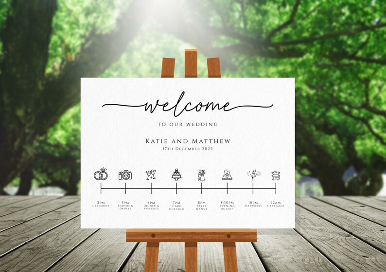 Large Wedding Welcome Timeline Sign Template With Icons - Etsy