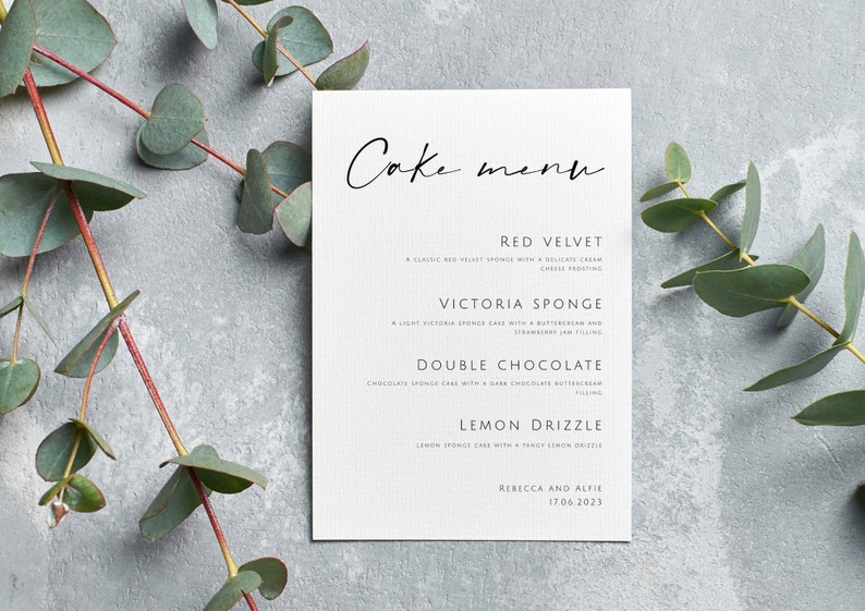 Modern Cake Menu Sign Template Minimalist Wedding Cake - Etsy