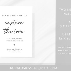 Capture the Love Wedding Sign Template, Photo Hashtag Sign Printable ...
