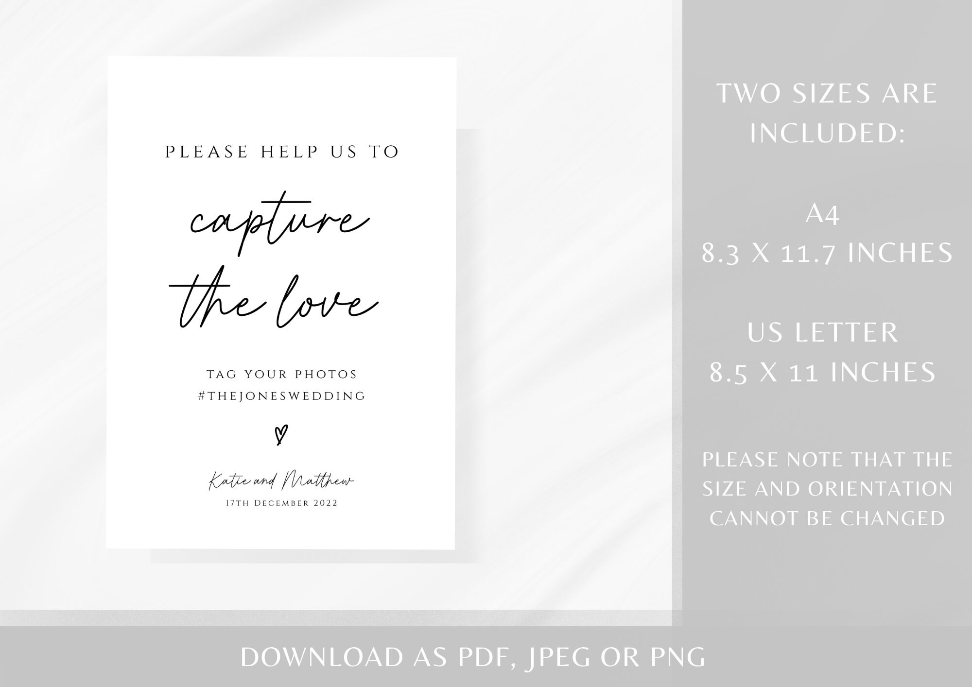 Capture the Love Wedding Sign Template Photo Hashtag Sign - Etsy UK