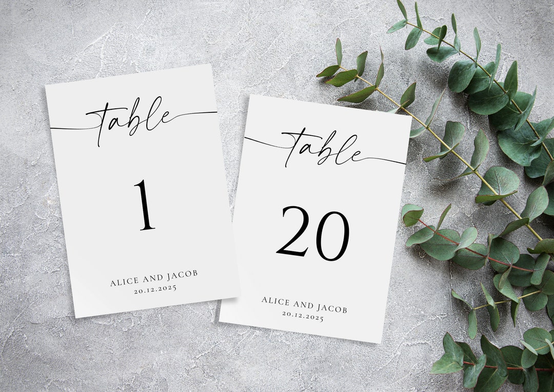 Wedding Table Numbers Printable Template, Editable Black & White Table ...