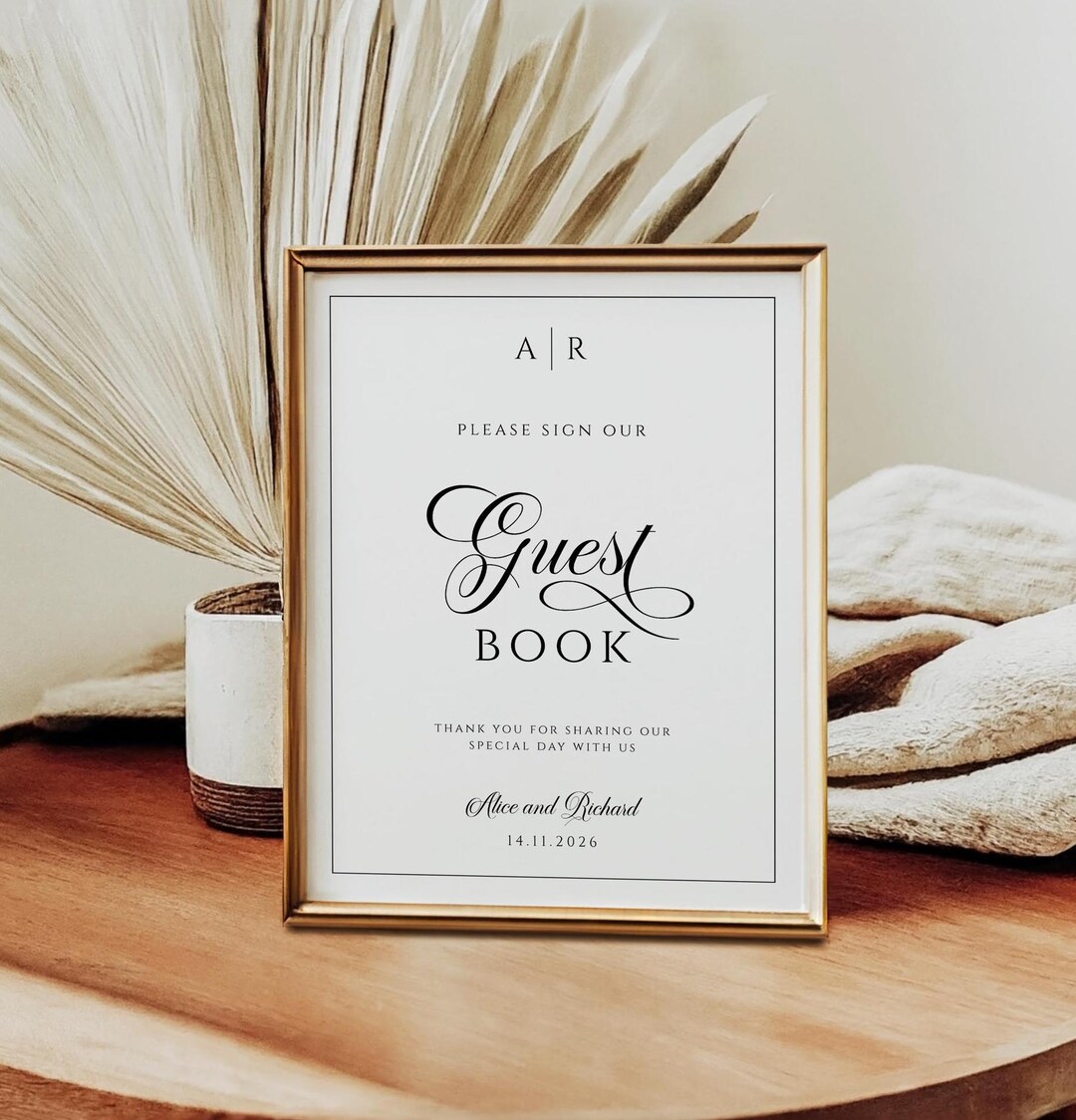 Monogram Guest Book Sign Template: Elegant Black Border (digital ...