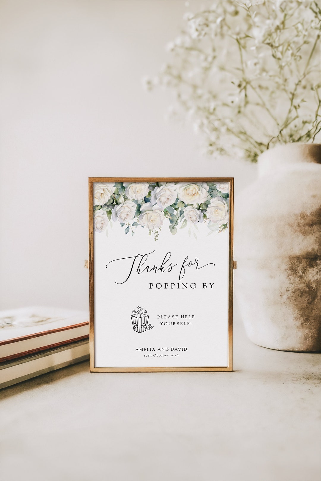 White Thanks for Popping by Sign Template, Printable Wedding Popcorn ...