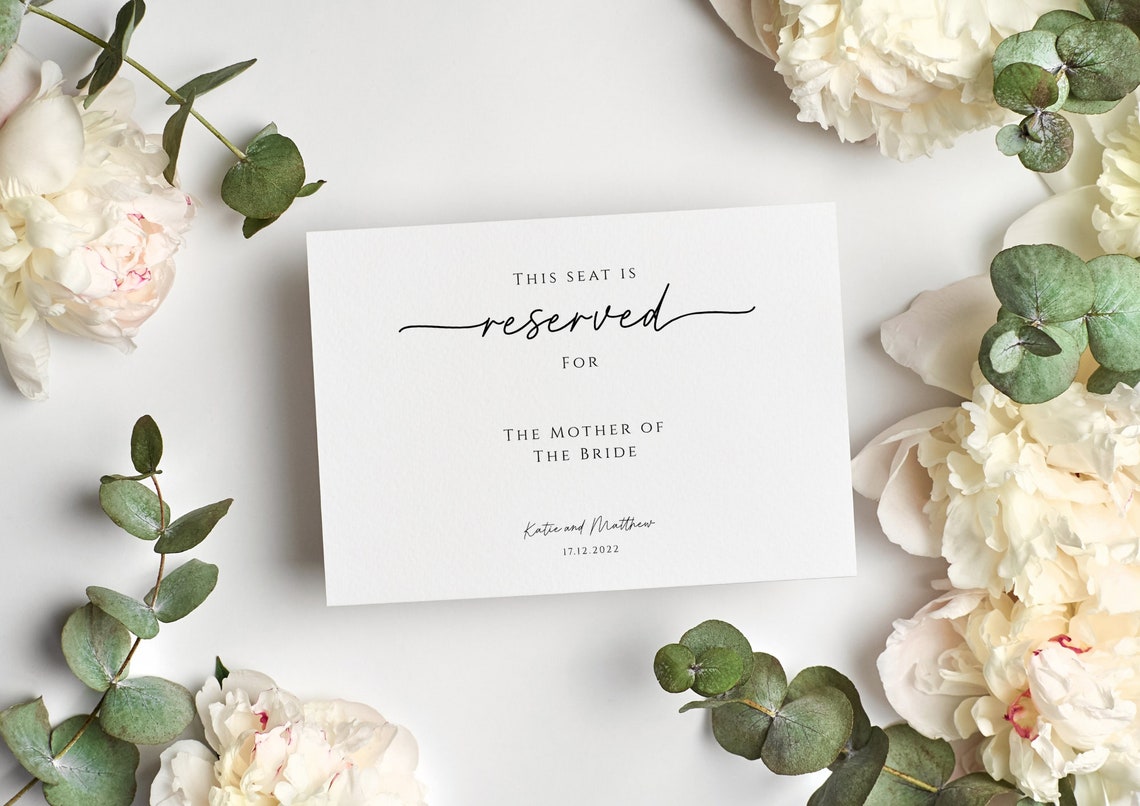 Wedding Reserved Card Template Printable Minimalist Reserved - Etsy