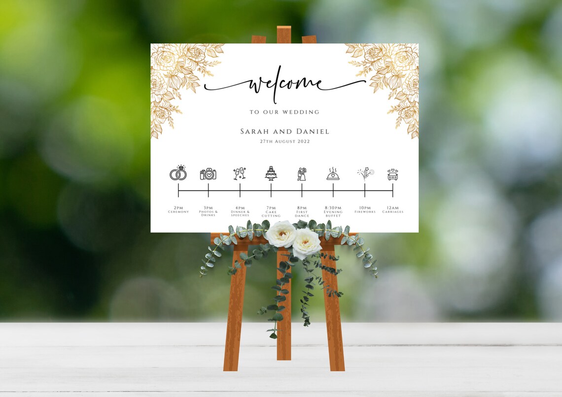 Gold Wedding Welcome Timeline Sign Template With Icons Gold - Etsy UK