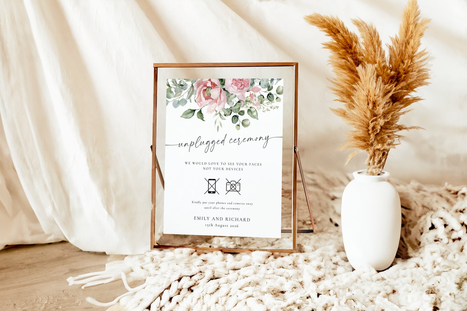 Pink Unplugged Ceremony Sign Template, Printable Wedding Ceremony No ...