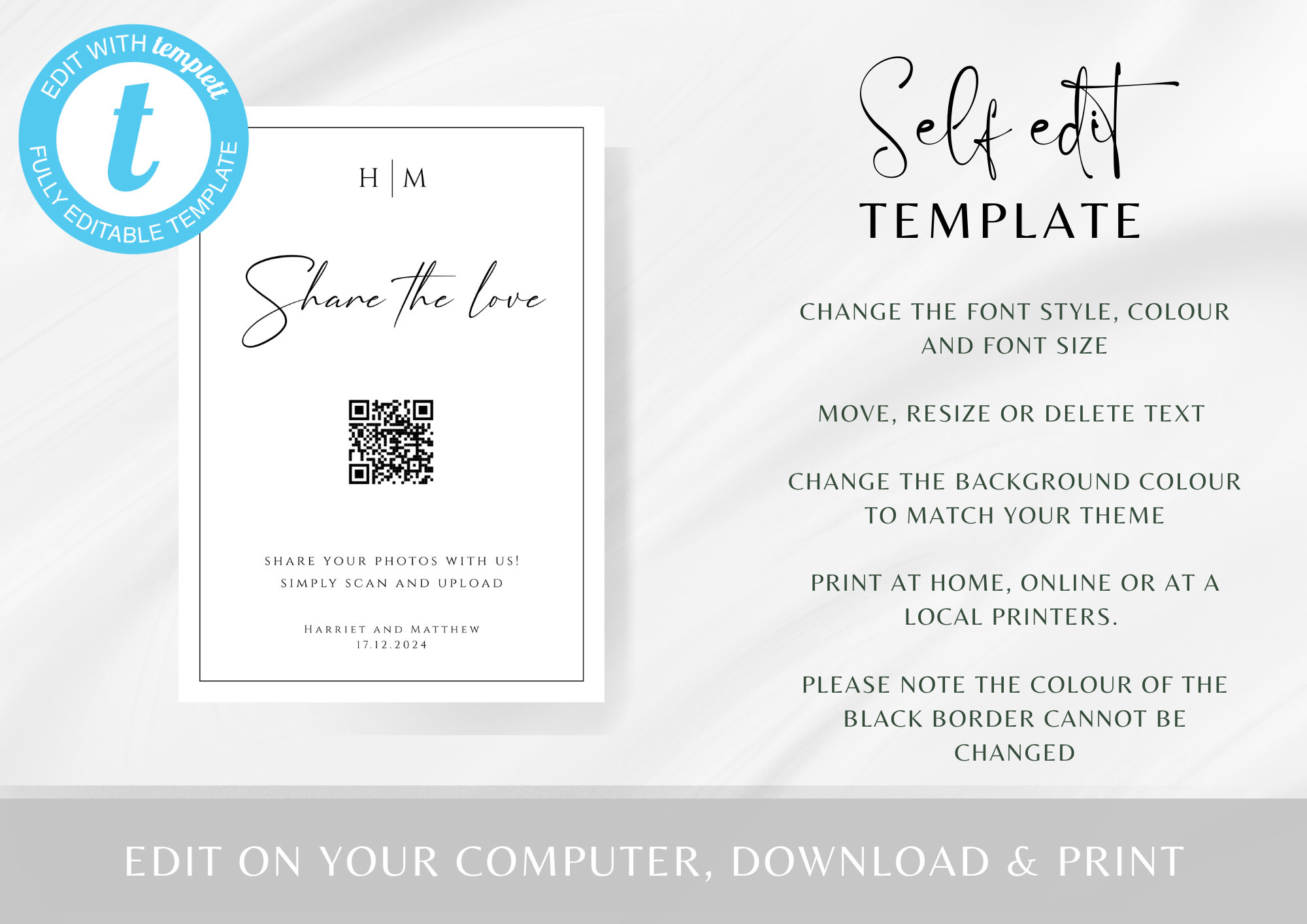 Plantilla de letrero con código QR para compartir el amor, letrero con ...