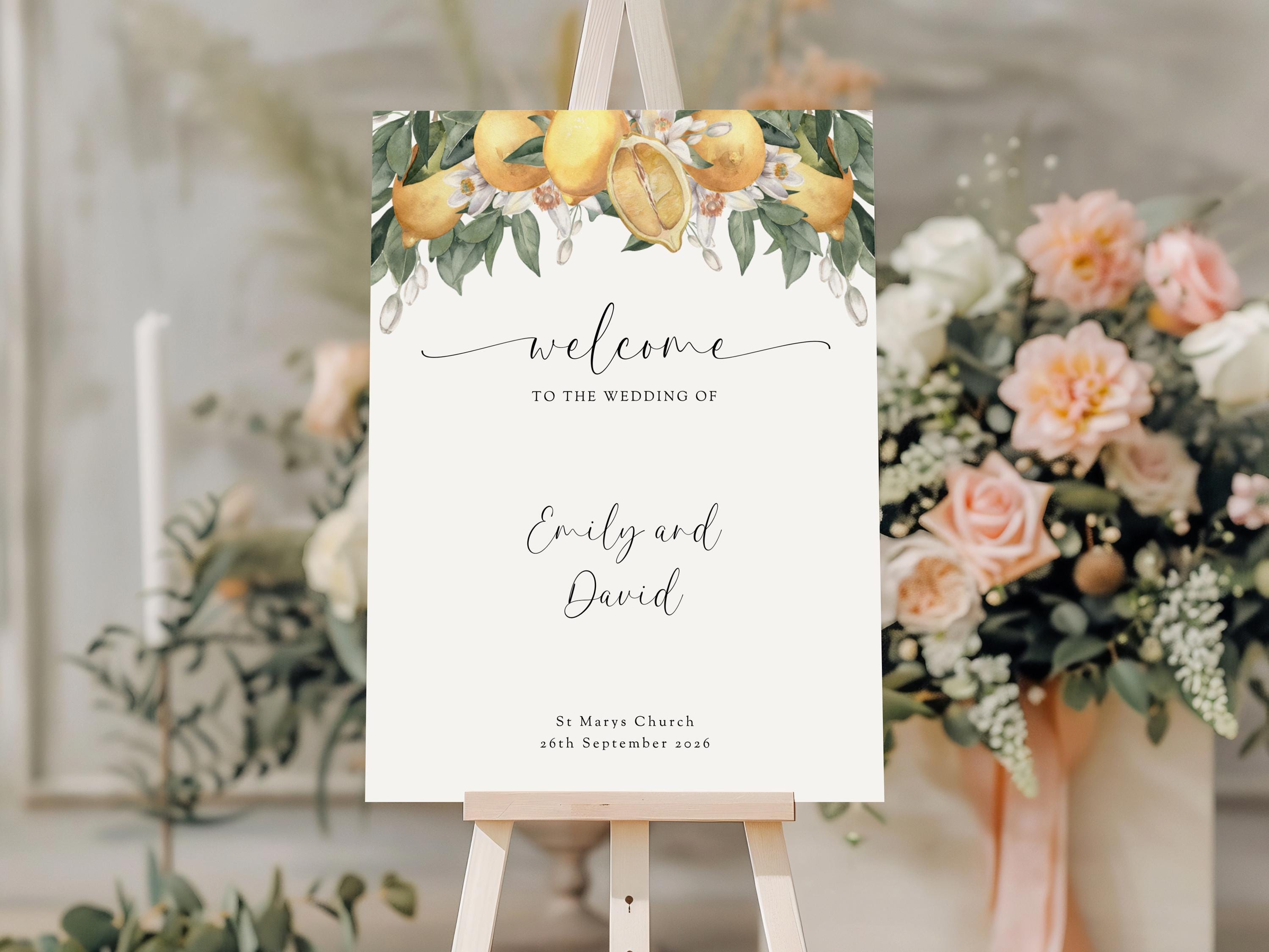 Lemon Wedding Welcome Sign Template, Lemons and Greenery Diy Printable ...