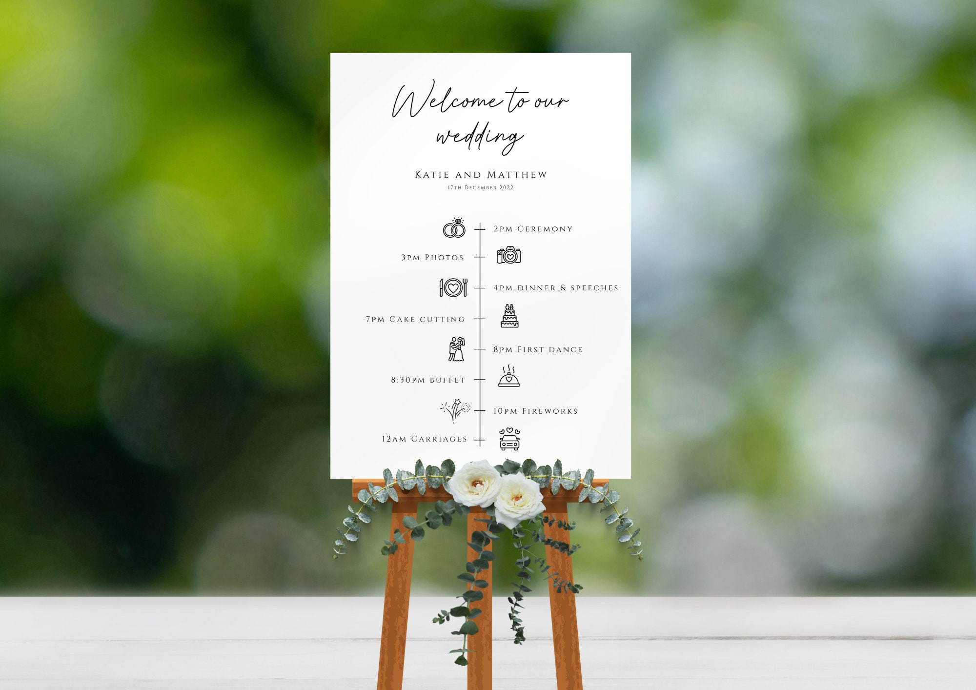 Wedding Order of the Day Welcome Sign Template With Icons, Large ...