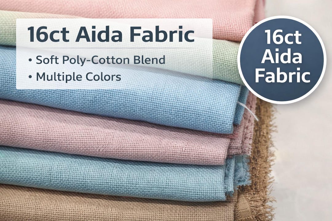 16ct Aida Fabric for Cross Stitch – Soft Poly Cotton Blend, Linen Look ...