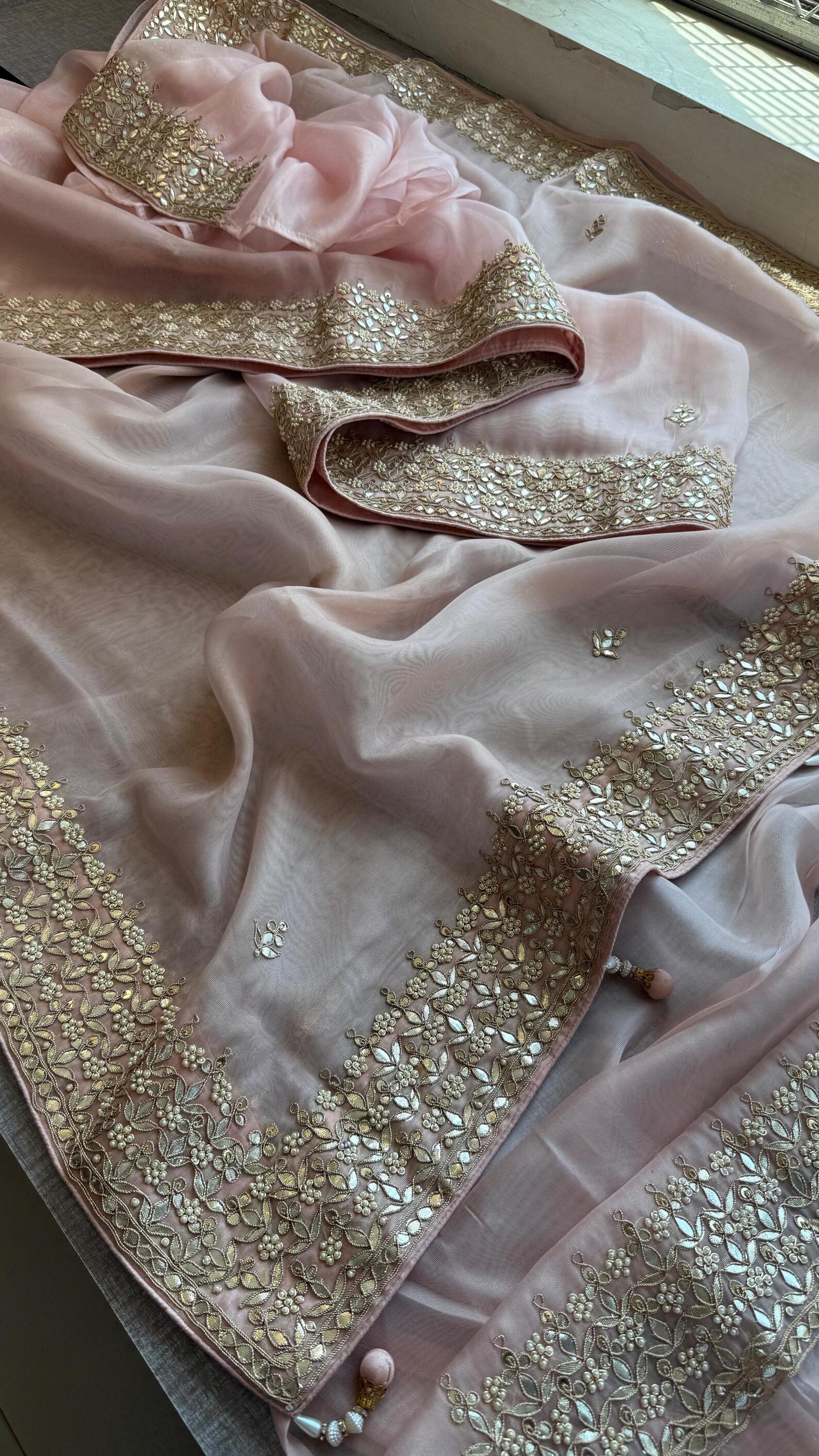 Pure Soft Tissue Saree With Zardozi Pearl and Gottapatti Work - Etsy