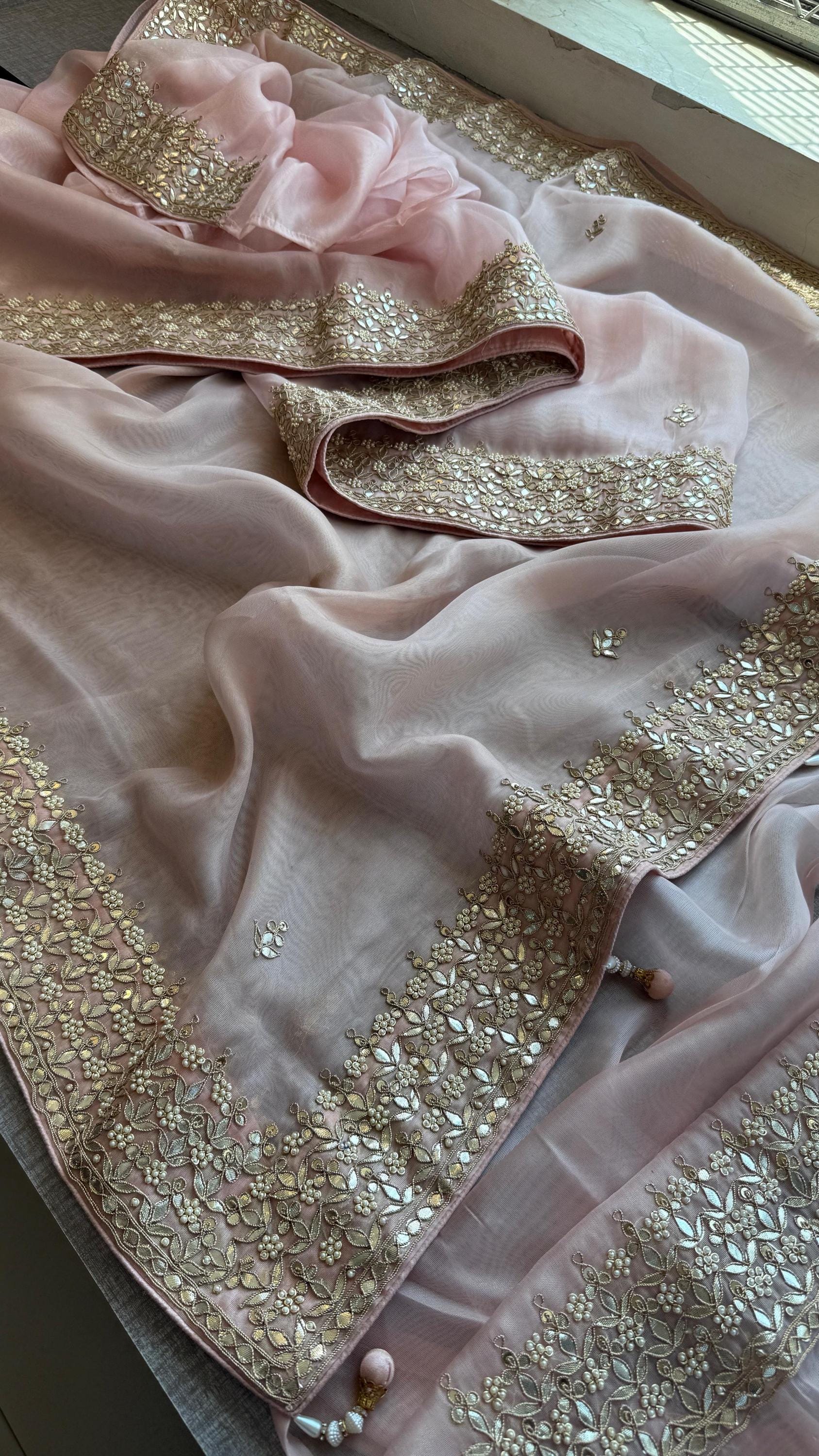 Pure Soft Tissue Saree With Zardozi Pearl and Gottapatti Work - Etsy