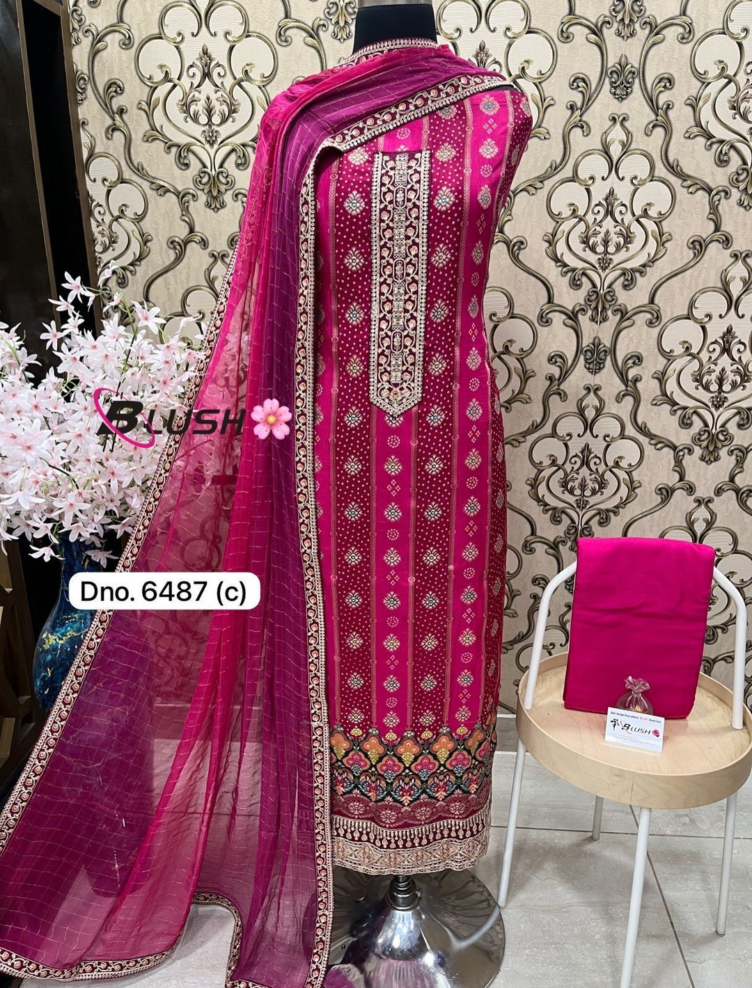 Bandhej Salwar Kameezunstitched Salwar Suits With Dola Print Fabric - Etsy