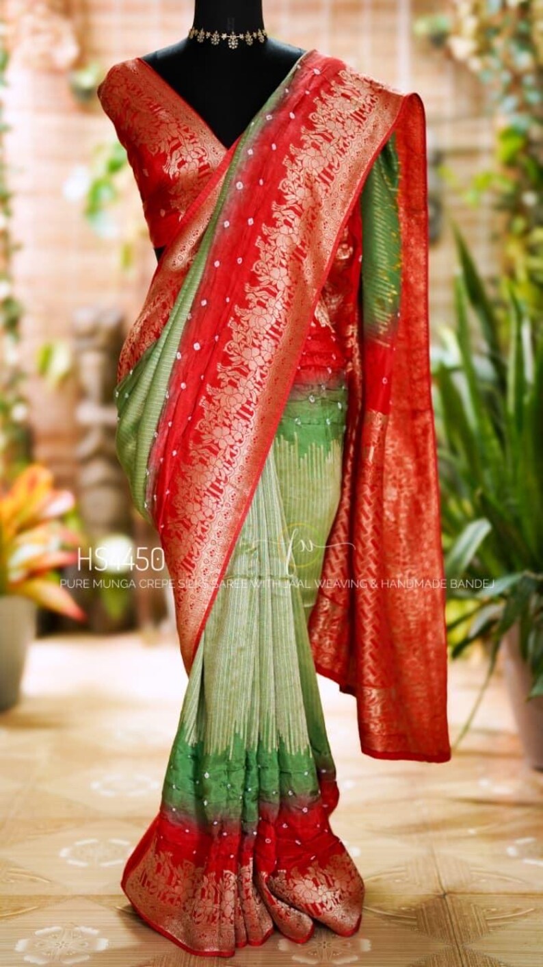 Pure Munga Crepe Silk Saree With Rich Zari Weaving and Sequence ...