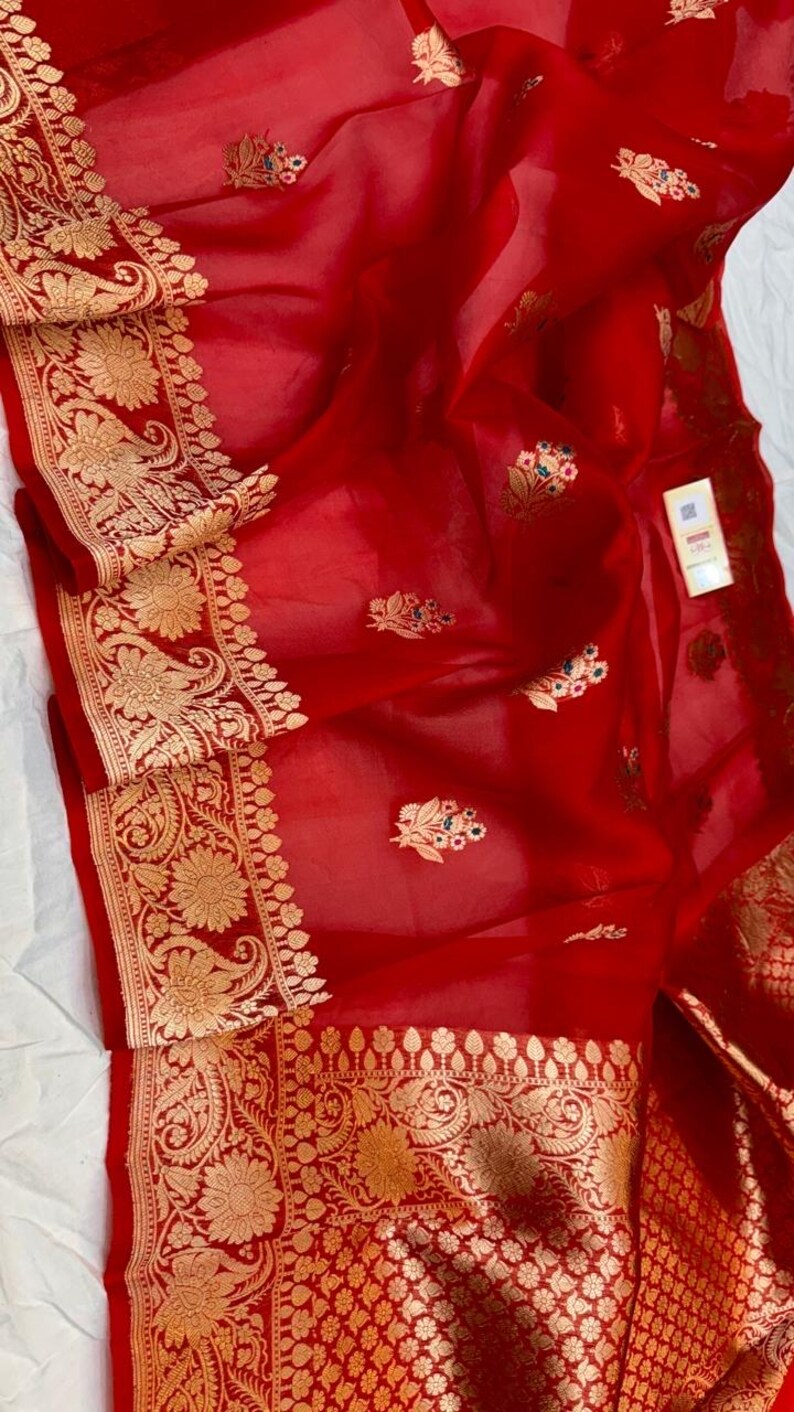 Banarasee Pure Handloom Kora Organza Silk Saree - Etsy