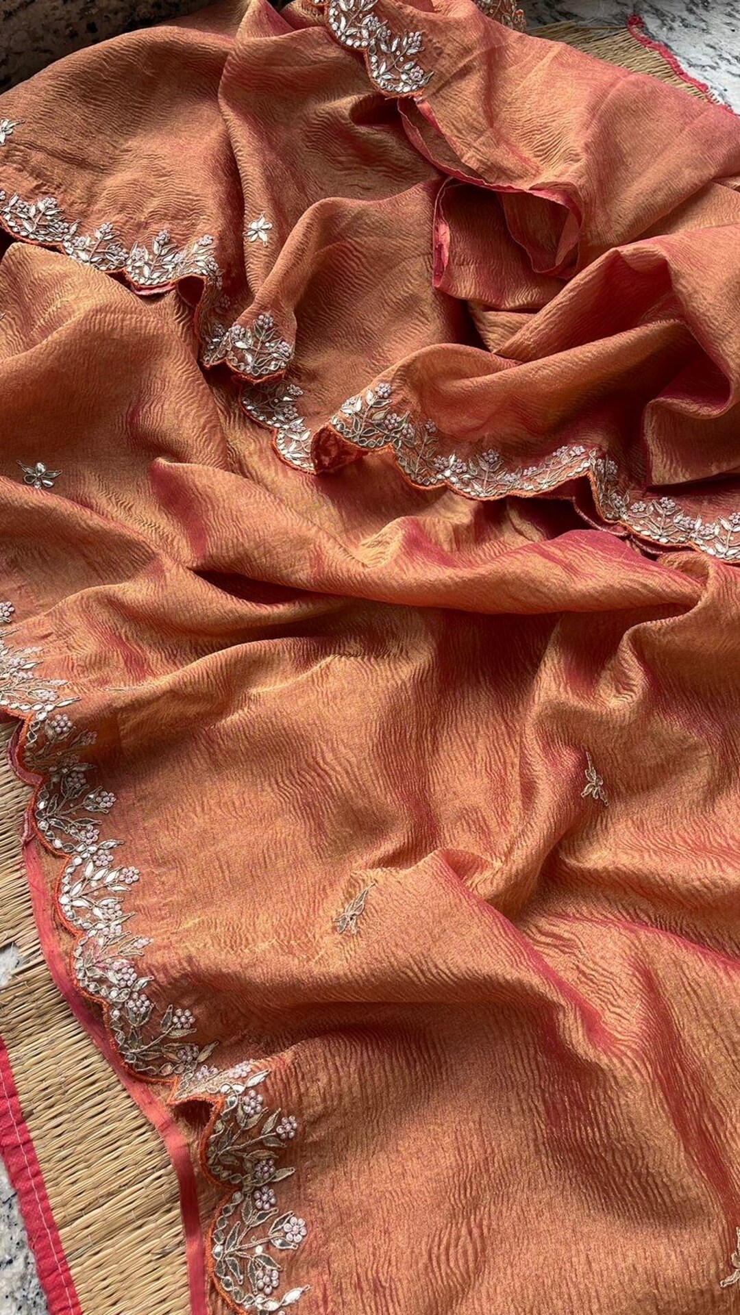 Pure Crush Tissue Saree With Hand Work of Gottapatti Zardozi and Pearl ...