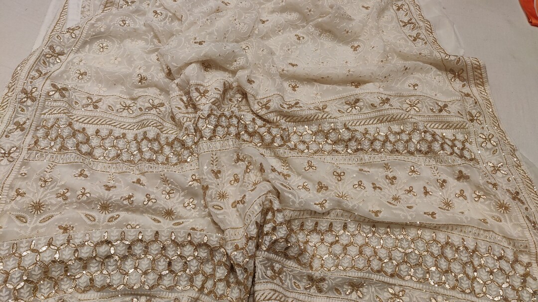 Chikankari Georgette Fabric With Hand Katdana and Gotapati Work - Etsy