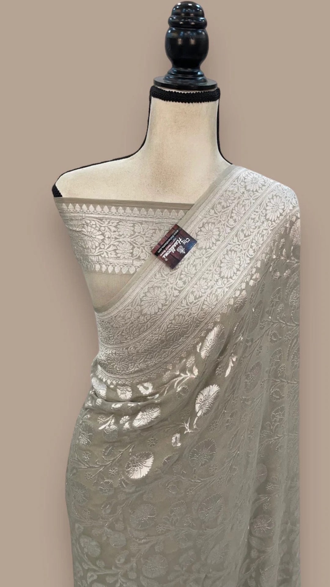 Ivory Khaddi Georgette Banarasi Saree With All Silver Zari Jaal Work - Etsy