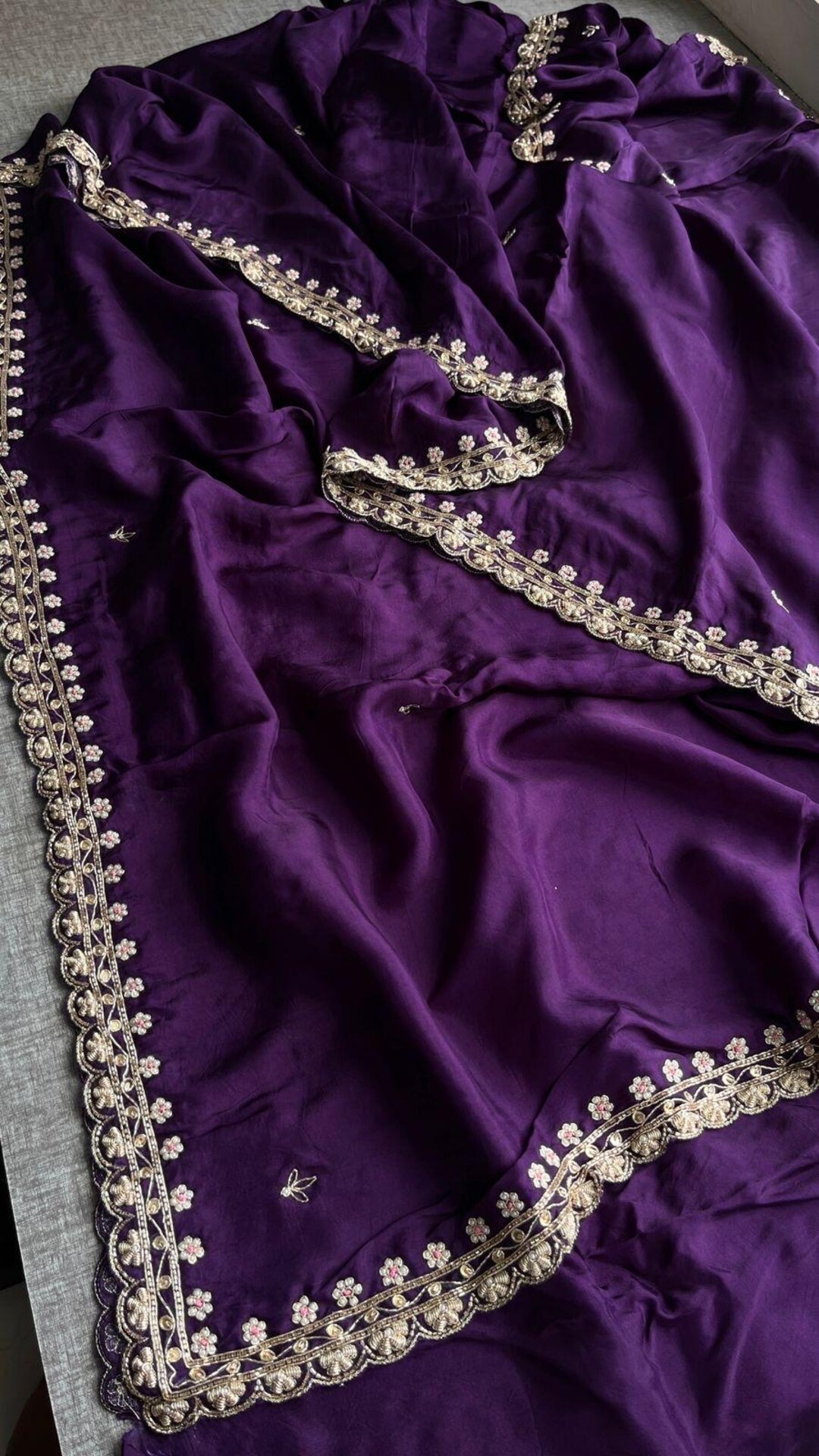 Beautiful Purple Pure Munga Silk With Zardozi Sequence and Pearl Work ...