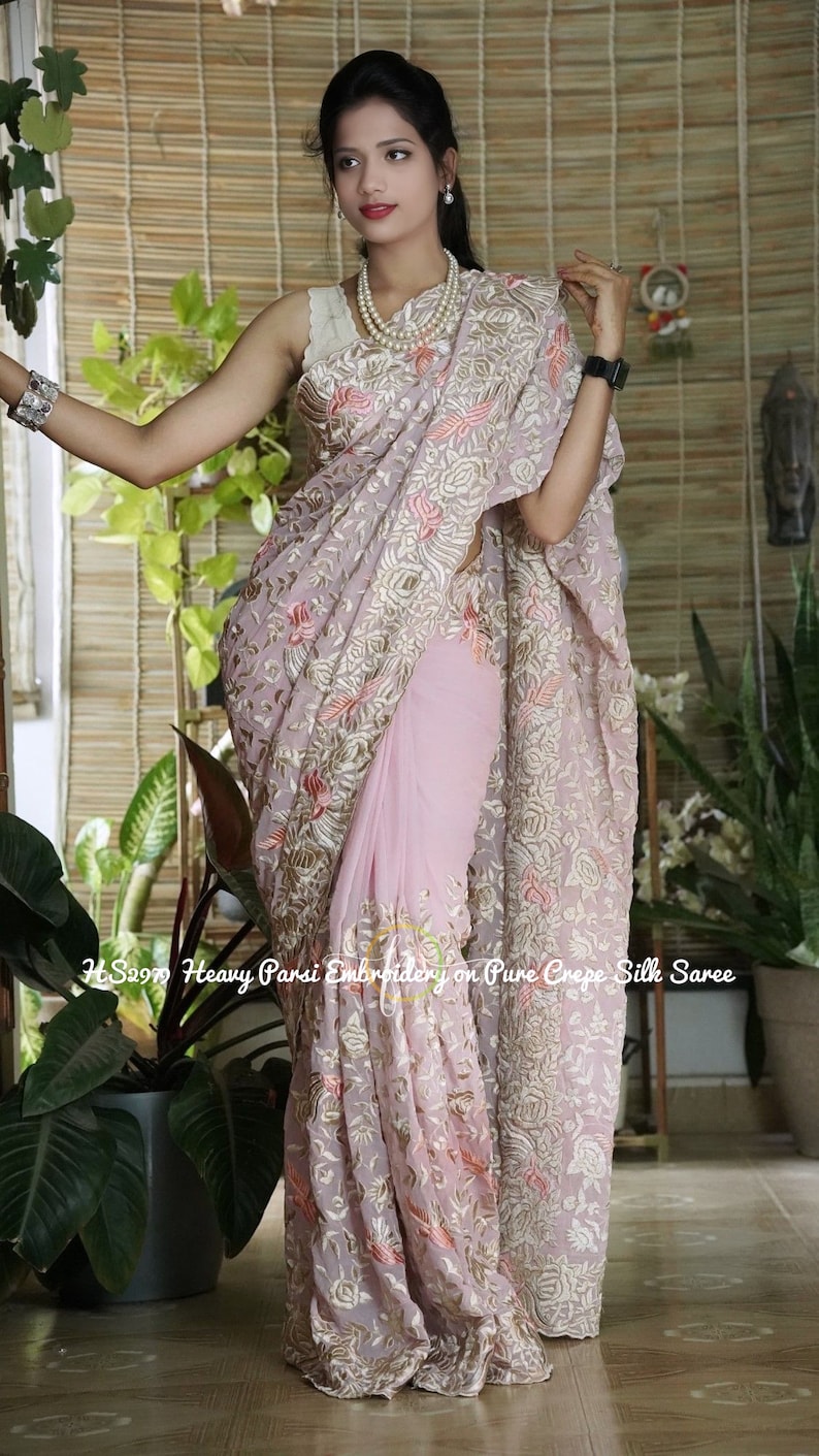 Beautiful Parsi Work on Pure Georgette - Etsy