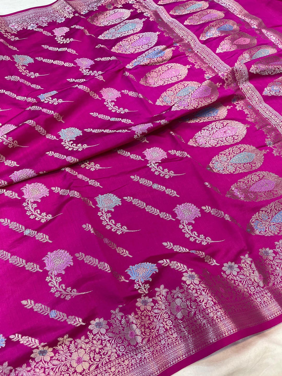 Banarasi Pure Raw Mango Silk Sarees, Allover Cutwork Jangla Jaal Design ...
