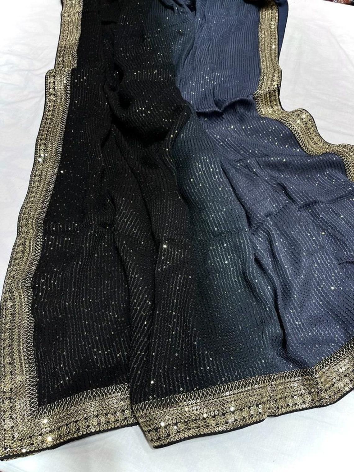 Beautiful Georgette Sequence Work Saree With Sequence Border. - Etsy