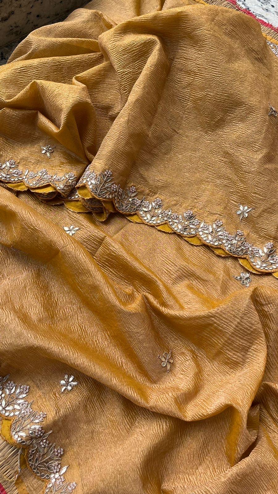 Pure Crush Tissue Saree With Hand Work of Gottapatti Zardozi and Pearl ...