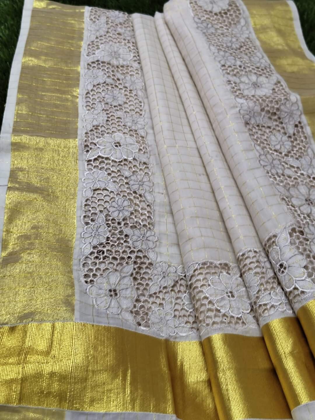 Kerela Tissue Saree With Cutwork Border. - Etsy