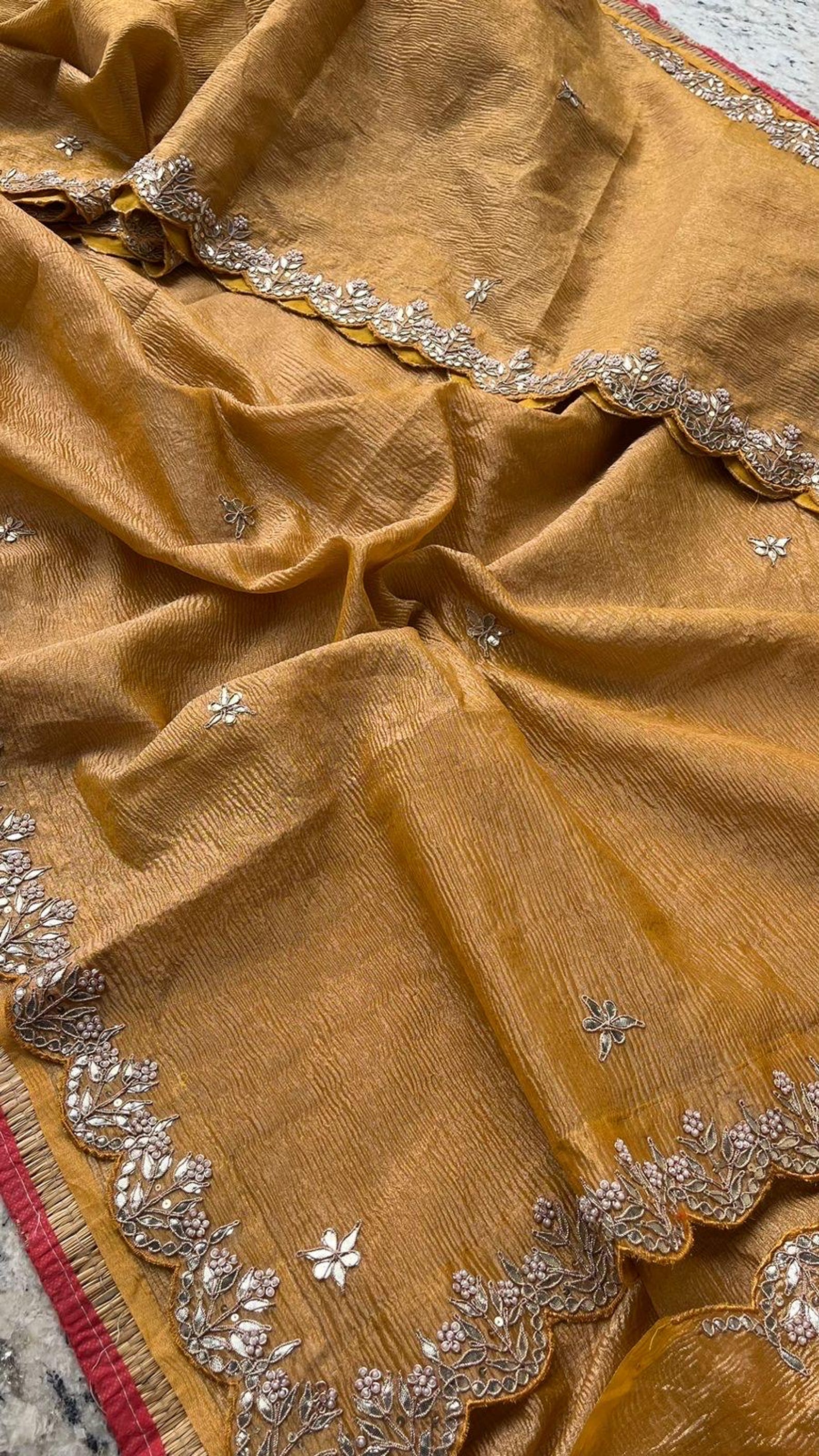 Pure Crush Tissue Saree With Hand Work of Gottapatti Zardozi and Pearl ...
