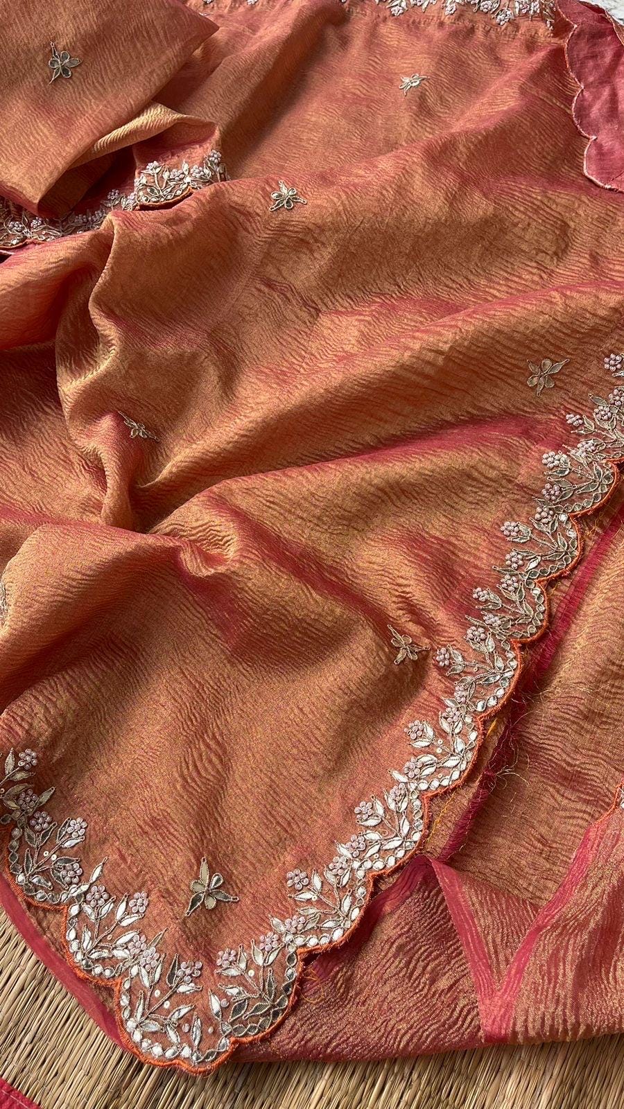 Pure Crush Tissue Saree With Hand Work of Gottapatti Zardozi and Pearl ...