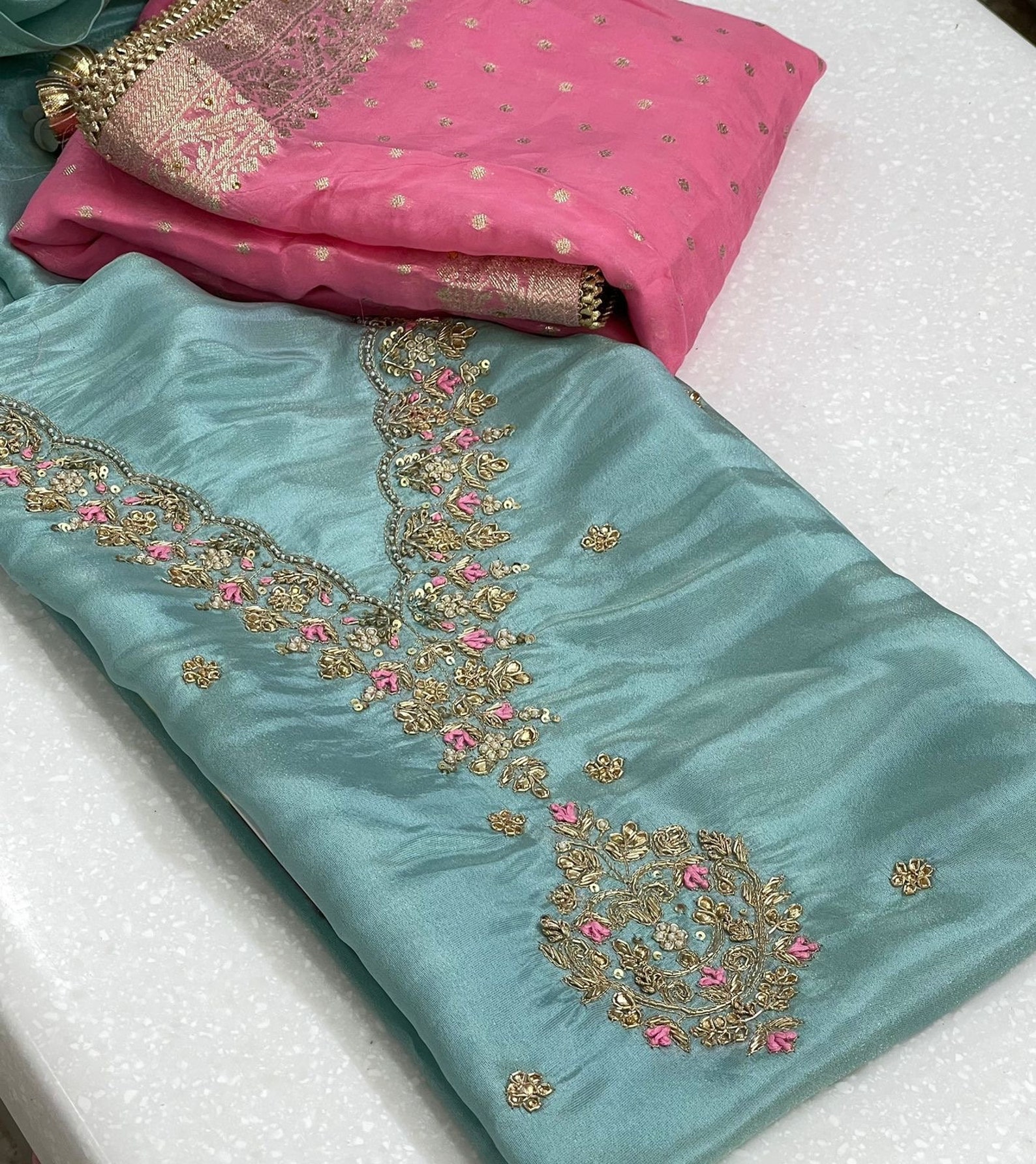 Unstitched Suitsexclusive Handwork on Pure Tissue Silk Top - Etsy