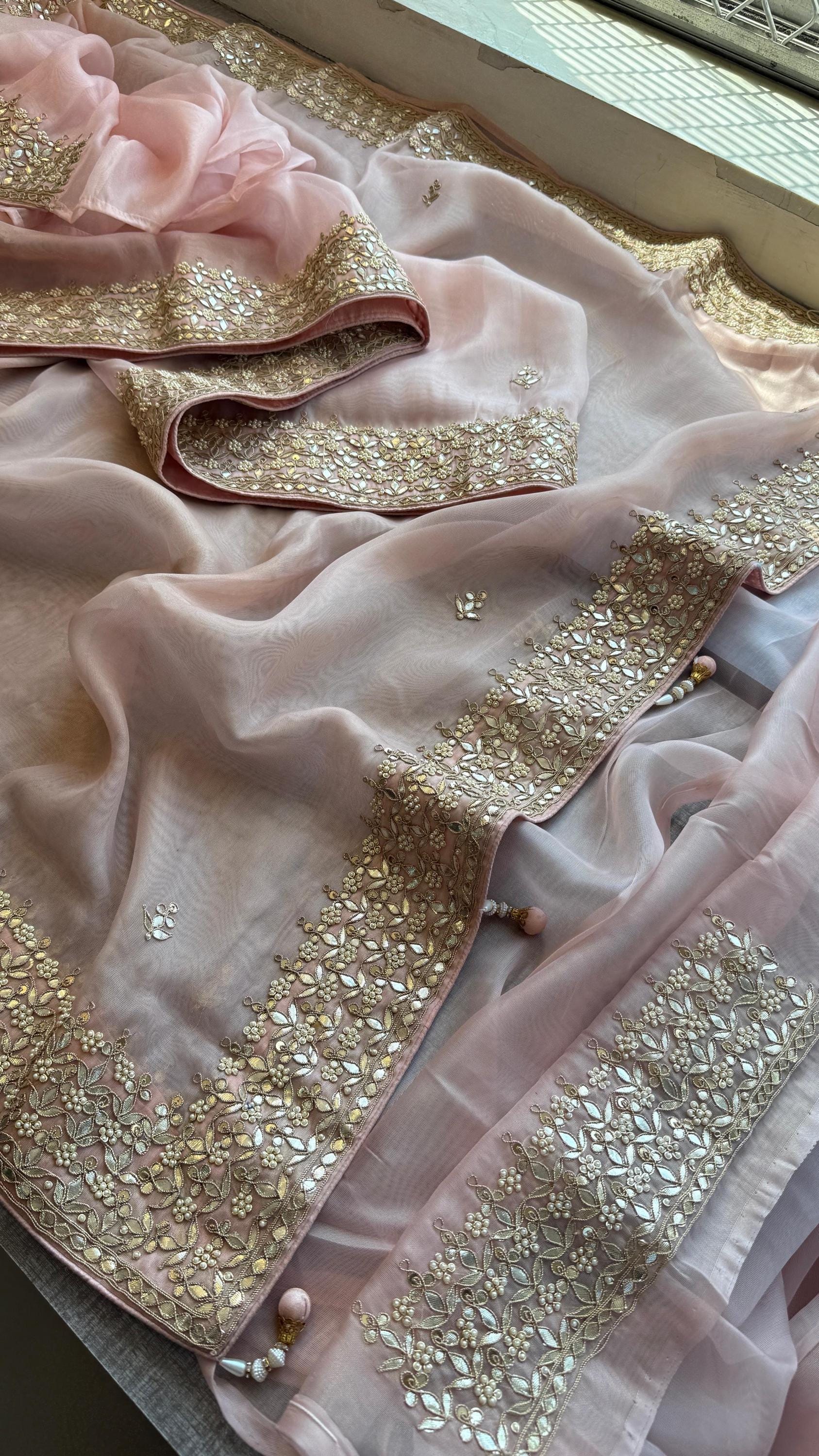 Pure Soft Tissue Saree With Zardozi Pearl and Gottapatti Work - Etsy