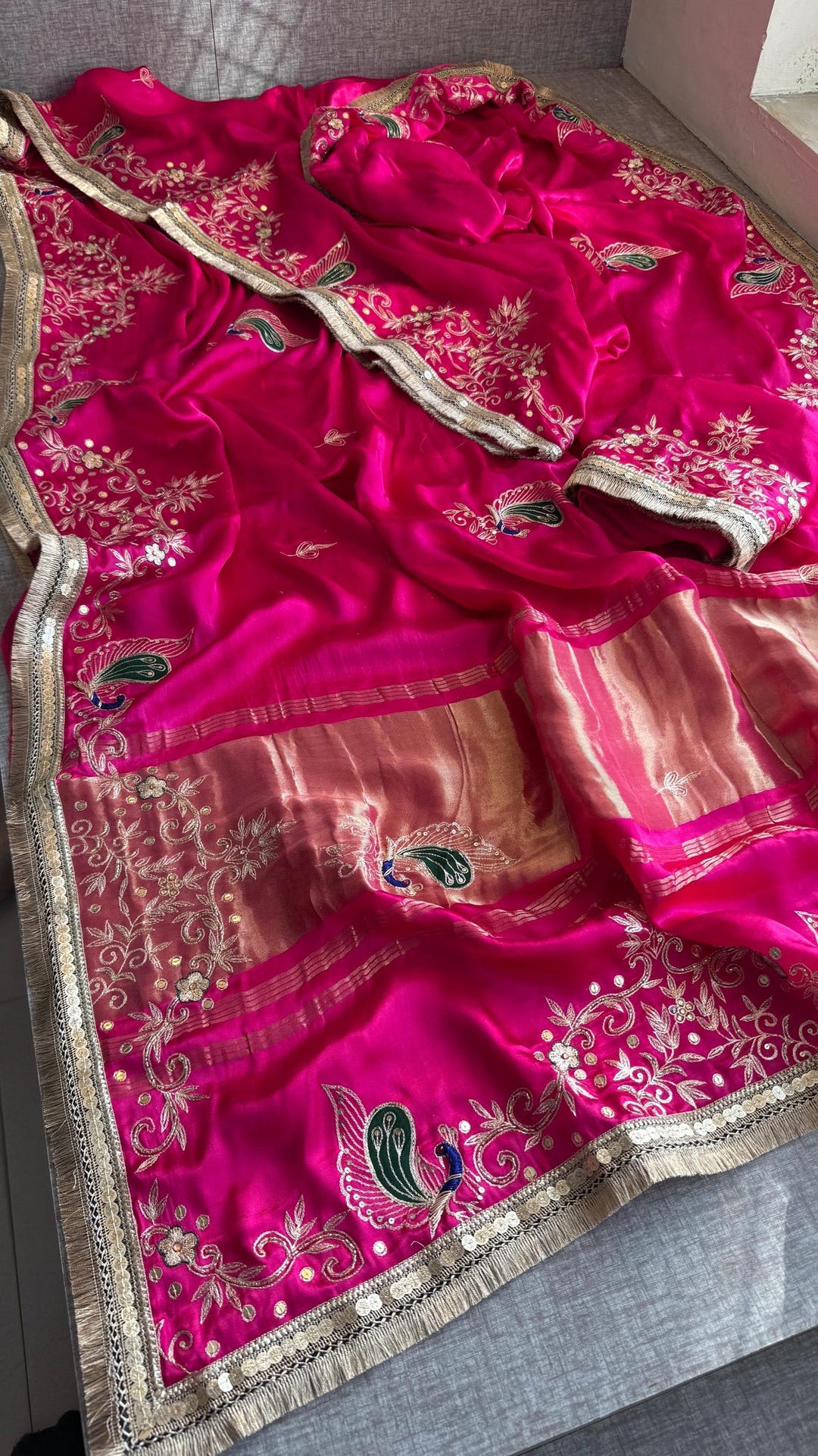 Beautiful Rani Colour on Pure Gajji Silk Banarasi Weaving Saree With ...