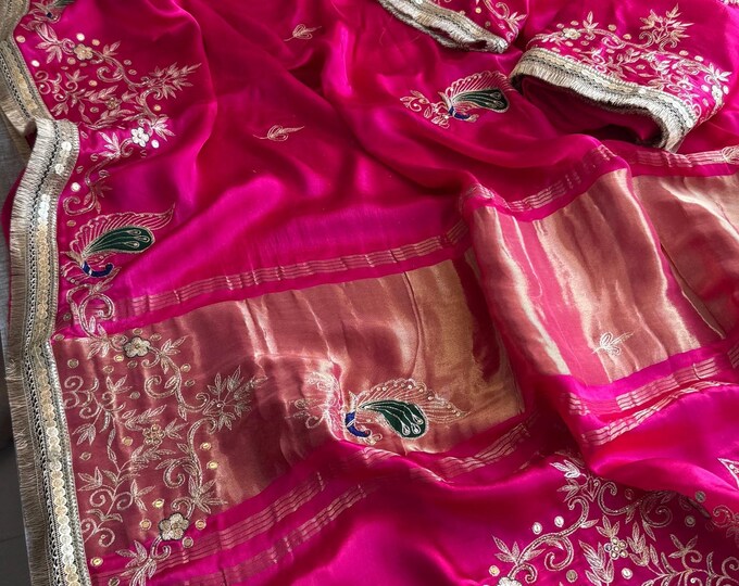 Beautiful Rani Colour on Pure Gajji Silk Banarasi Weaving Saree With ...