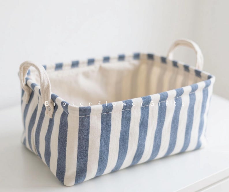 Striped Cotton Storage Box, Desktop Organizer, Custom Size Livingroom ...