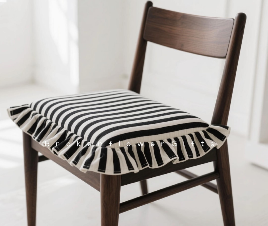 Kitchen Dinning Chair -black White Stripes Seat Pad -chair Pad With ...