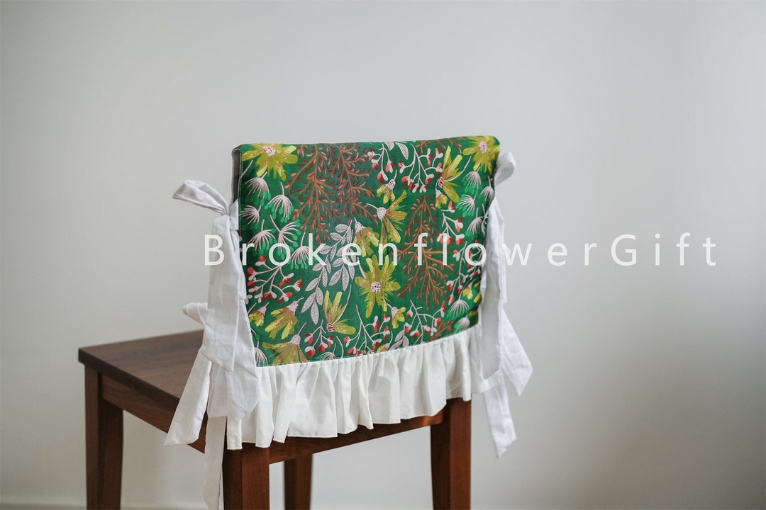 Custom Size Chair Back Cover With Ties - Green Flower Chair Back Cover ...