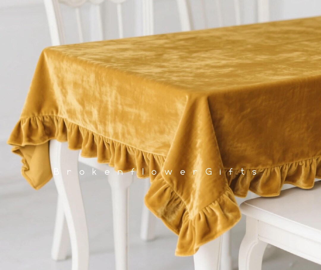 Ginger Yellow Velvet Tablecloth – Ruffled Farmhouse Style - Etsy