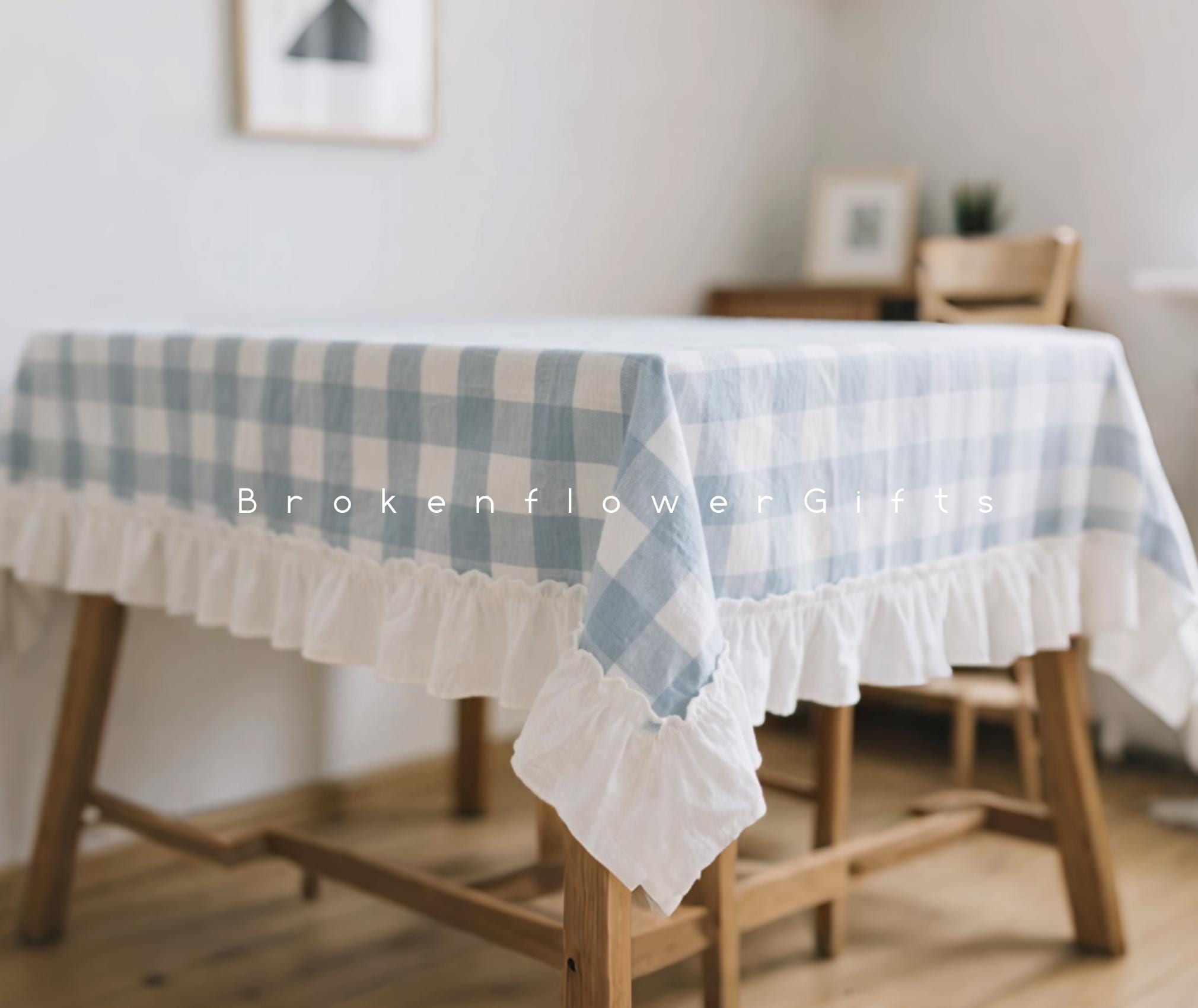 Blue Plaid Cotton Tablecloth - Ruffled Farmhouse Check, Custom Size - Etsy