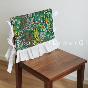 Custom Size Chair Back Cover With Ties - Green Flower Chair Back Cover ...
